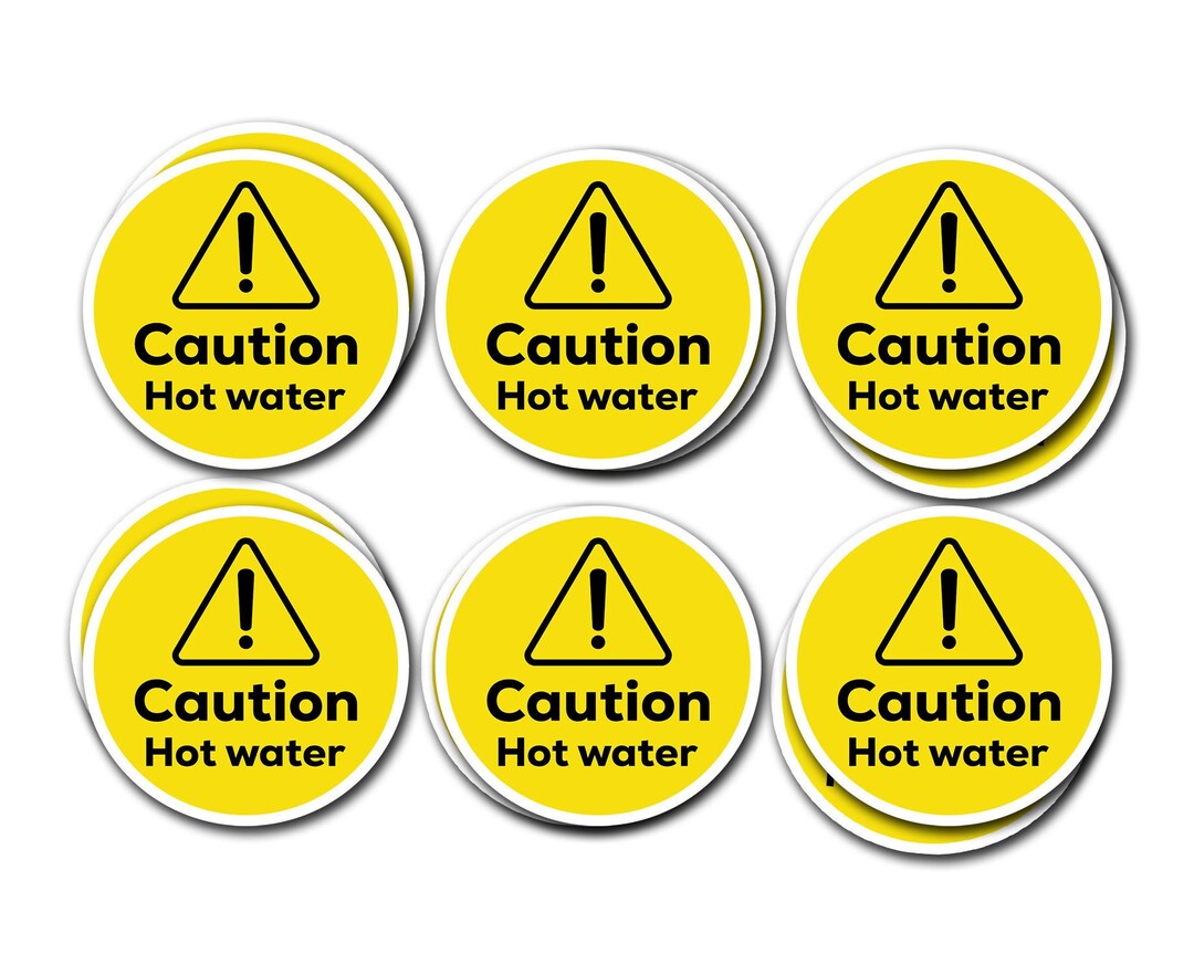 12 X 6.3cm Caution Hot Water Vinyl Stickers - Boiling Tap Sink Hazard ...
