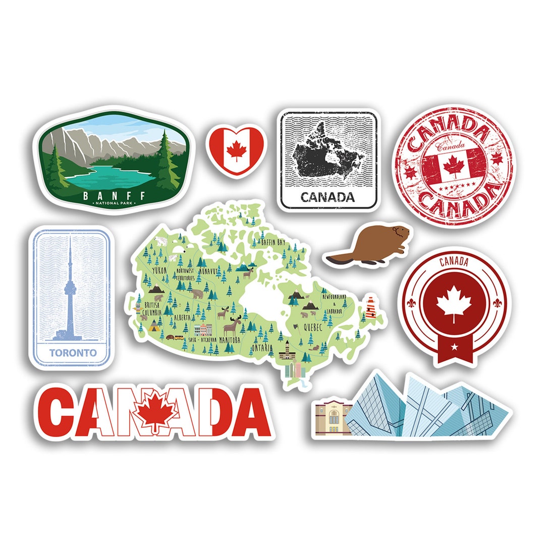 A5 Sticker Sheet Canada Landmarks Vinyl Stickers - Canadian Map Airport ...