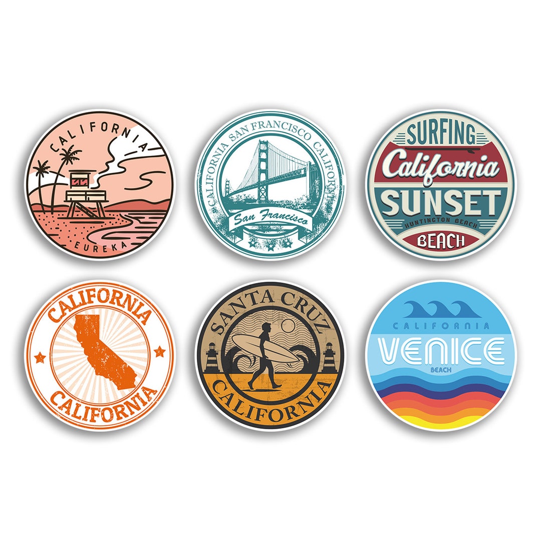 6 X 10cm California Vinyl Stickers US USA State America Travel Map Flag ...