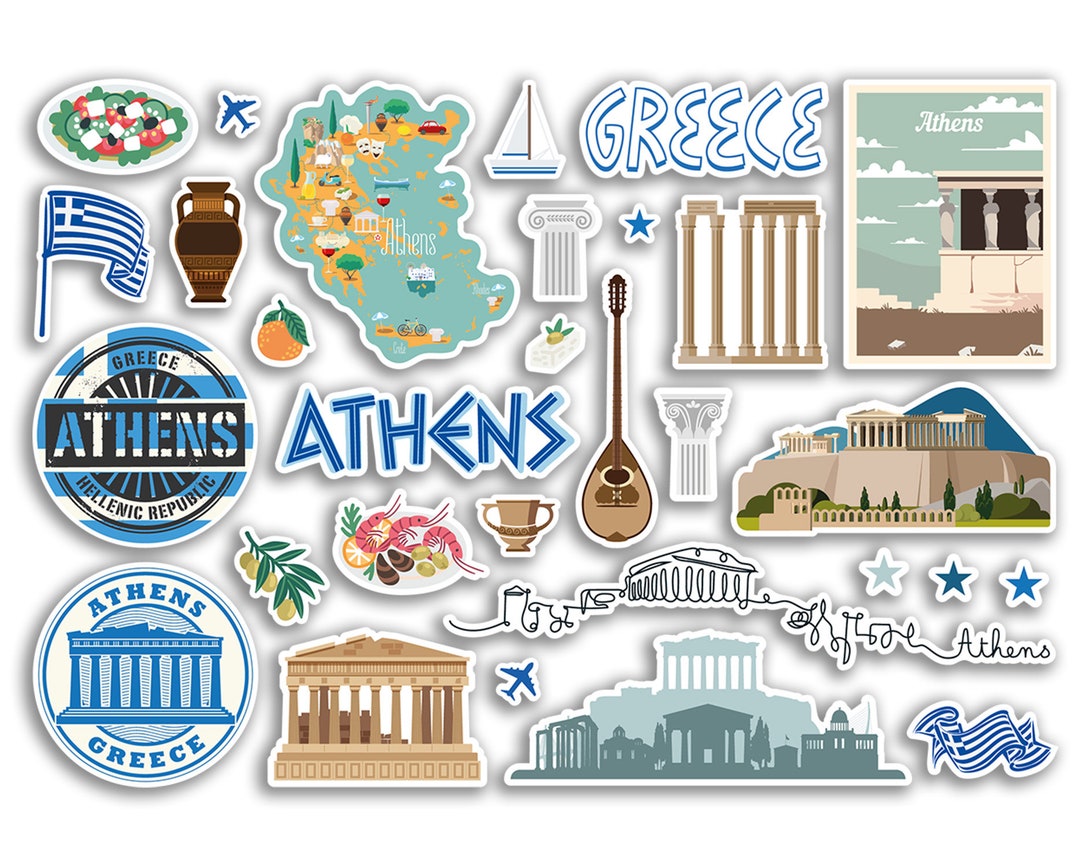 A5 Sticker Sheet Athens Landmarks Vinyl Stickers - Greece Greek Beach ...