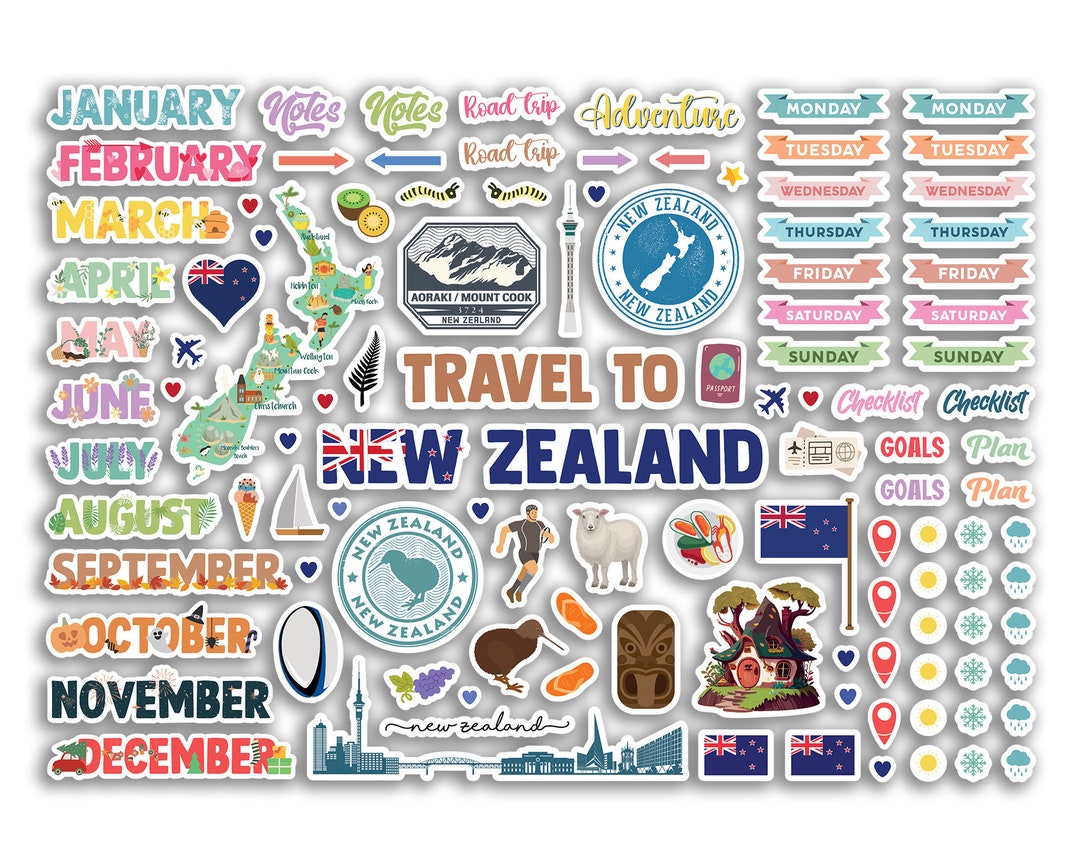 A4 Sticker Sheet New Zealand Landmarks Vinyl Stickers - Kiwi City Diary ...