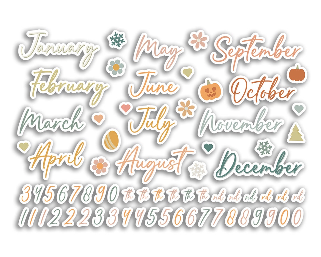 A5 Sticker Sheet Months Vinyl Stickers - Month Monthly Pastel Scrapbook ...