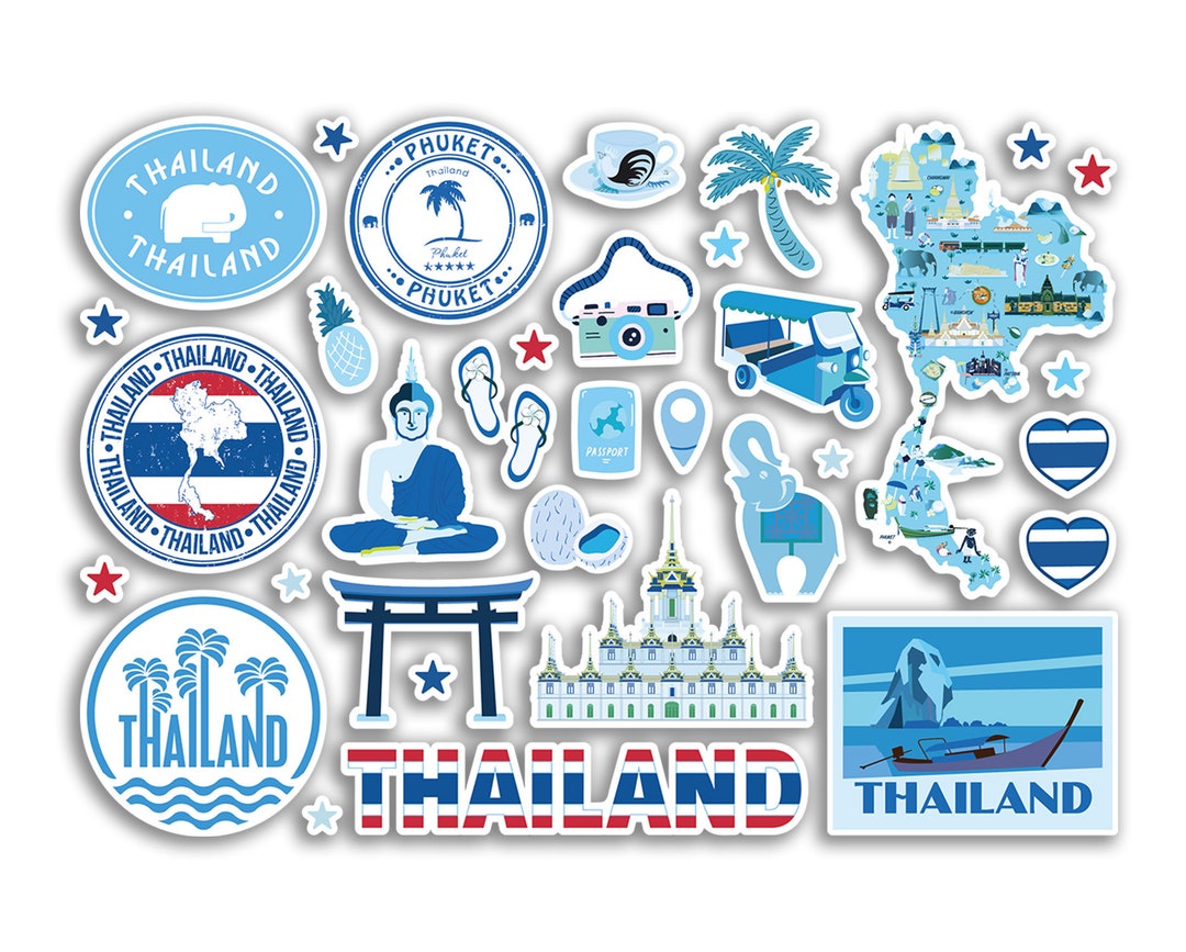 A5 Sticker Sheet Thailand Blue Landmarks Vinyl Stickers - Thai Map ...
