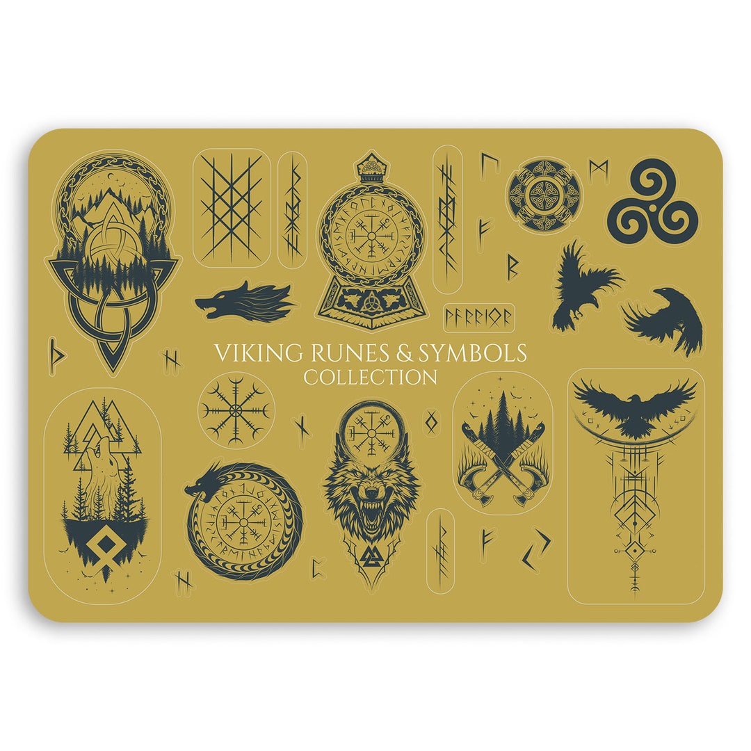 1 X A4 Viking Gold Symbols Vinyl Stickers Runes Pagan Norse Crow Wolf ...