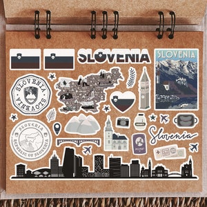 A5 Sticker Sheet Slovenia Landmarks Vinyl Stickers BW Slovenian Map ...