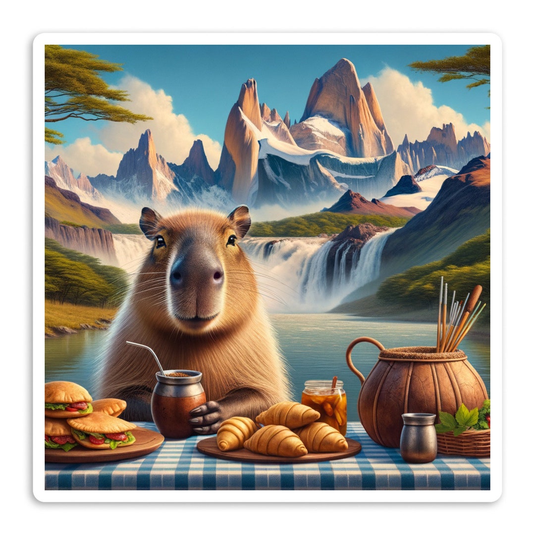 2 X 10cm Happy Capybara Vinyl Stickers - Mountains Croissant Joke Funny ...