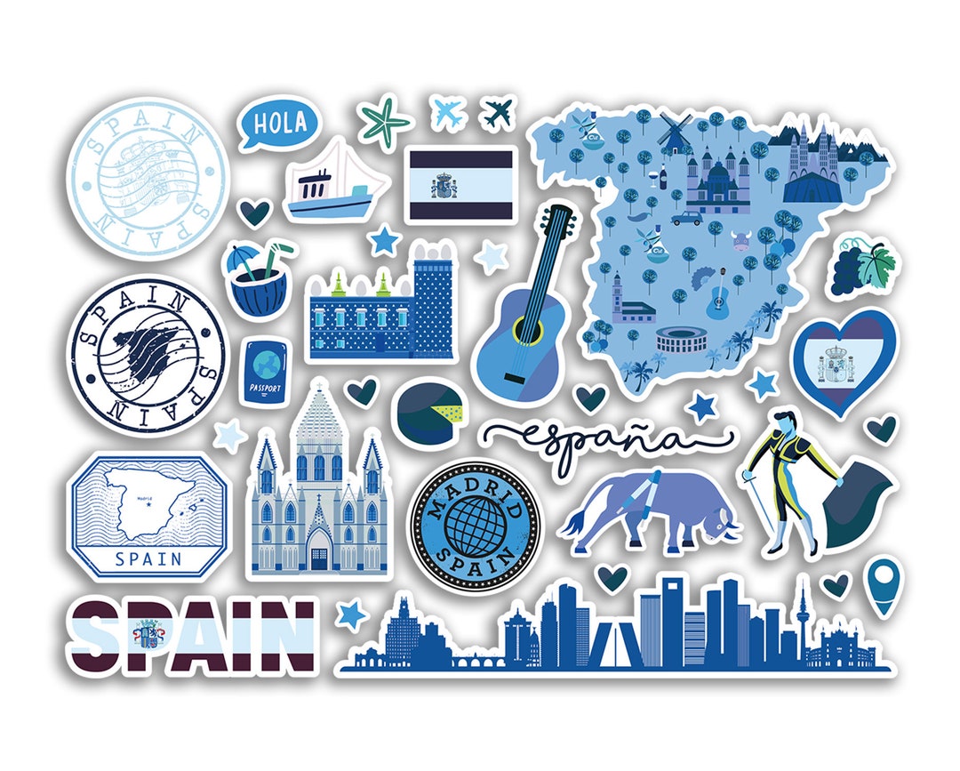 A5 Sticker Sheet Spain Blue Landmarks Vinyl Stickers Spanish - Etsy