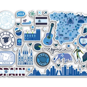 A5 Sticker Sheet Spain Blue Landmarks Vinyl Stickers Spanish - Etsy