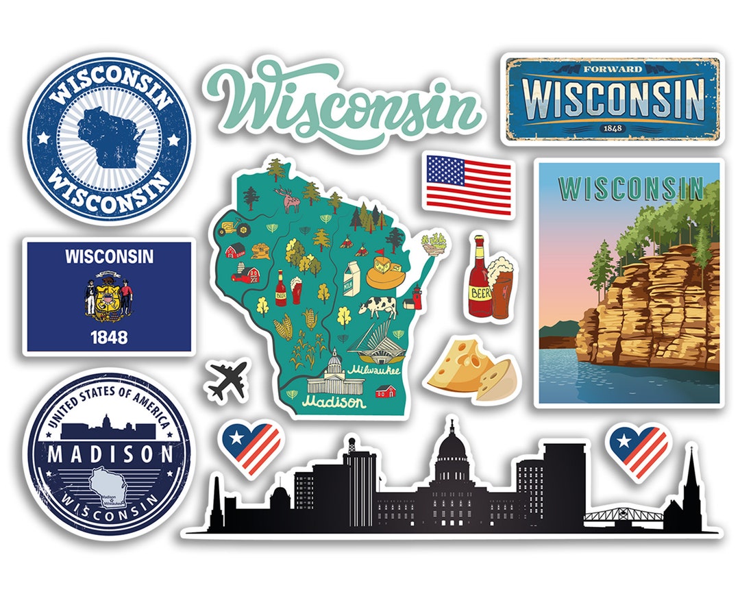 A5 Sticker Sheet Wisconsin Landmarks Vinyl Stickers USA America State ...