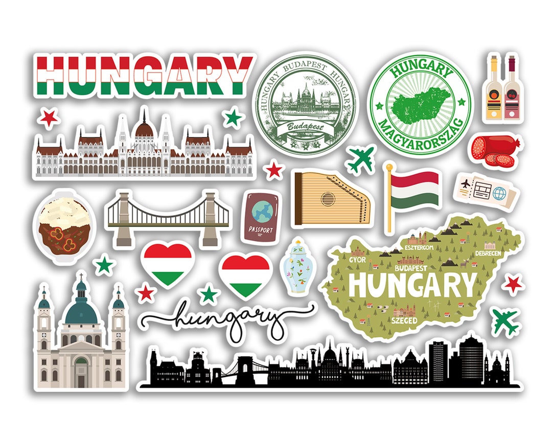 A5 Sticker Sheet Hungary Landmarks Vinyl Stickers Hungarian Map Airport Skyline Stamp Flag ...