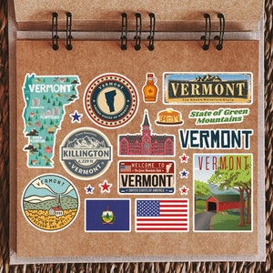 A5 Sticker Sheet Vermont Landmarks Vinyl Stickers - USA America States ...