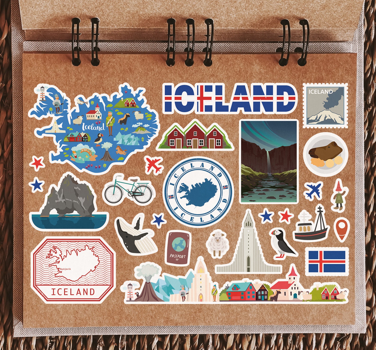 A5 Sticker Sheet Iceland Landmarks Vinyl Stickers - Icelandic Map ...