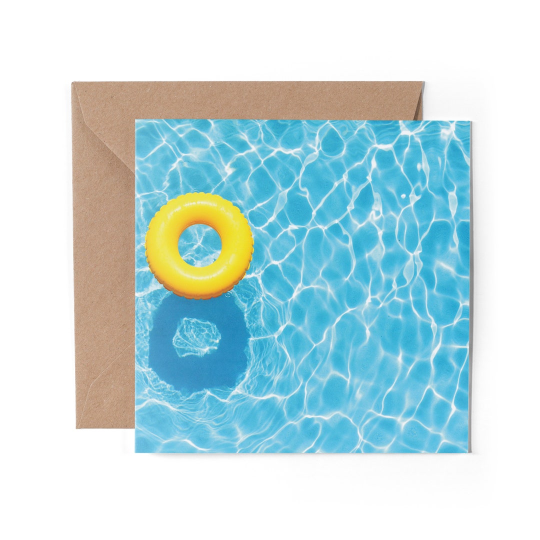 1 X Greeting Card - Swimming Pool Rubber Ring Summer Pattern Birthday ...
