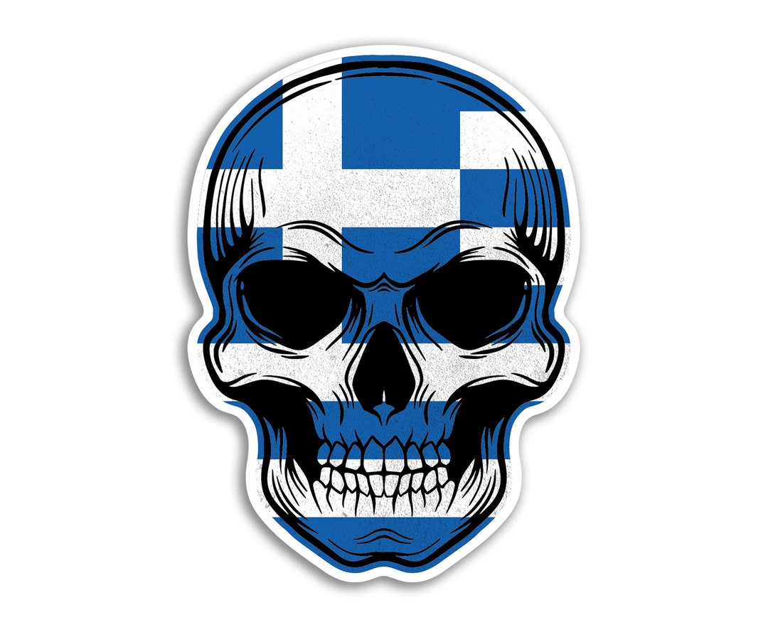 2 X 10cm Greece Skull Stickers Greek Europe Flag Travel Holiday Pirate ...