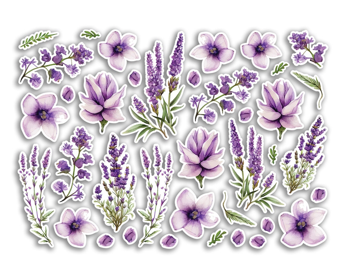 A4 Sticker Sheet Lavender Vinyl Stickers - Purple Floral Flowers ...