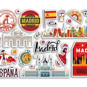 A5 Sticker Sheet Madrid Landmarks Vinyl Stickers Spain City Map Airport ...