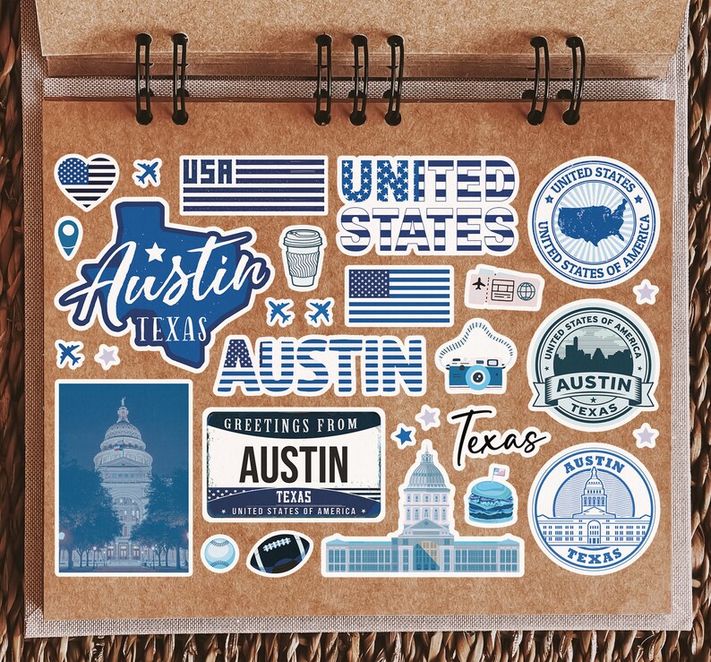 A5 Sticker Sheet Austin Landmarks Vinyl Stickers - Blue Texas America ...