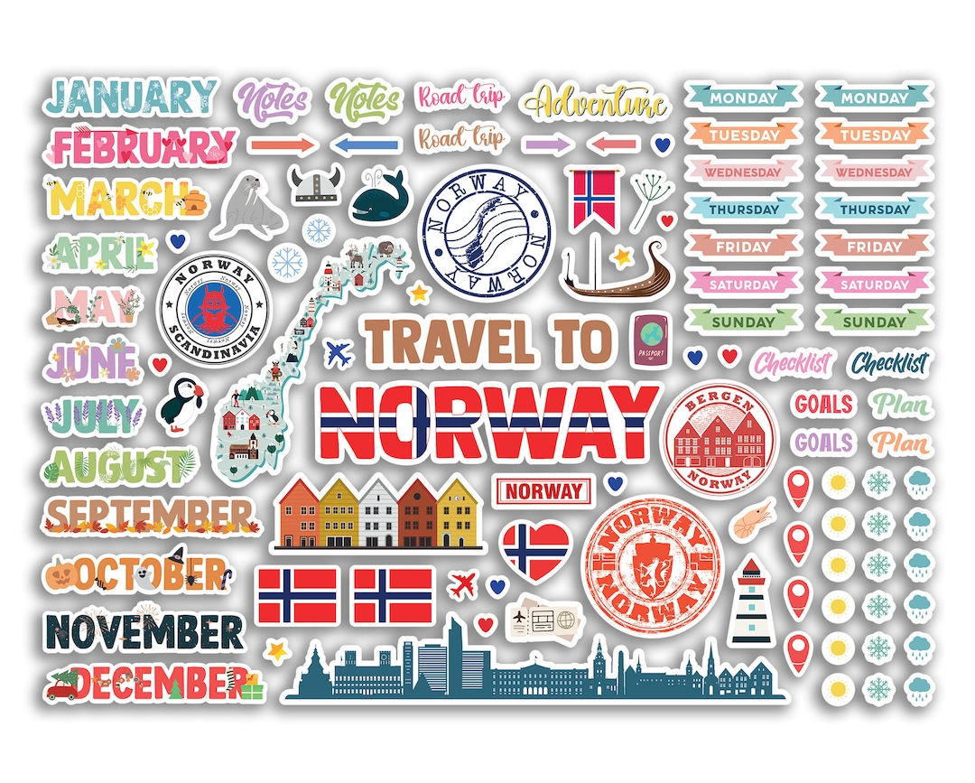 A4 Sticker Sheet Norway Landmarks Vinyl Stickers - Norwegian Flag City ...