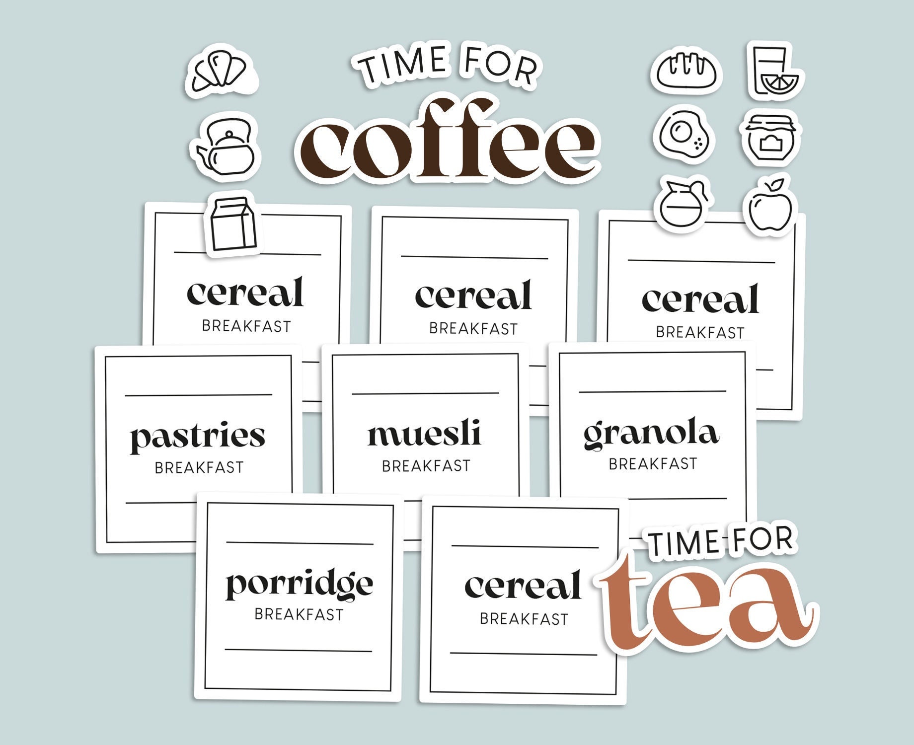 Modern Breakfast Labels Vinyl Stickers Pantry Kitchen Home | Etsy UK