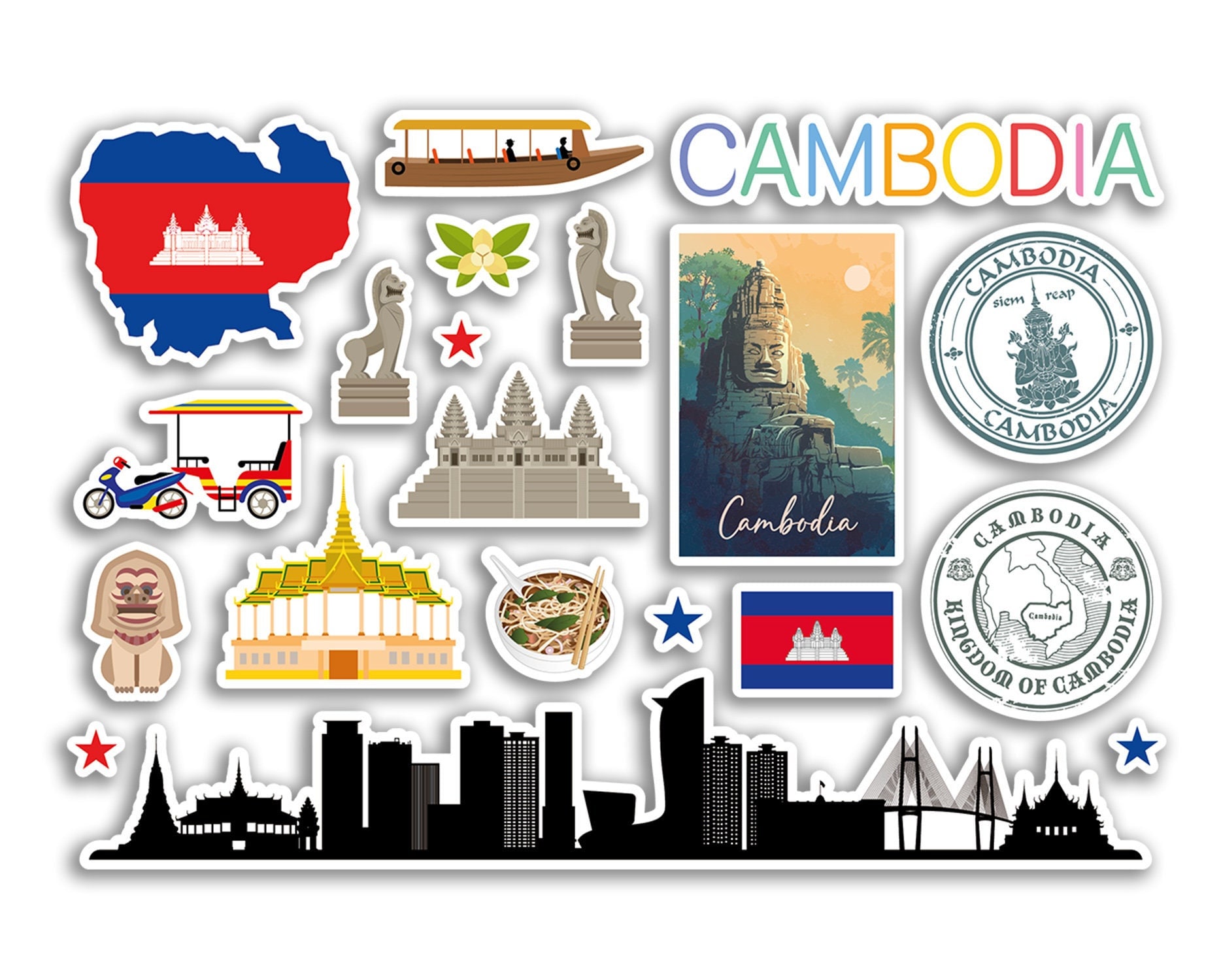 A5 Sticker Sheet Cambodia Landmarks Vinyl Stickers Cambodian - Etsy UK