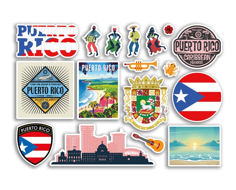 A5 Sticker Sheet Puerto Rico Landmarks Vinyl Stickers - Country Map ...