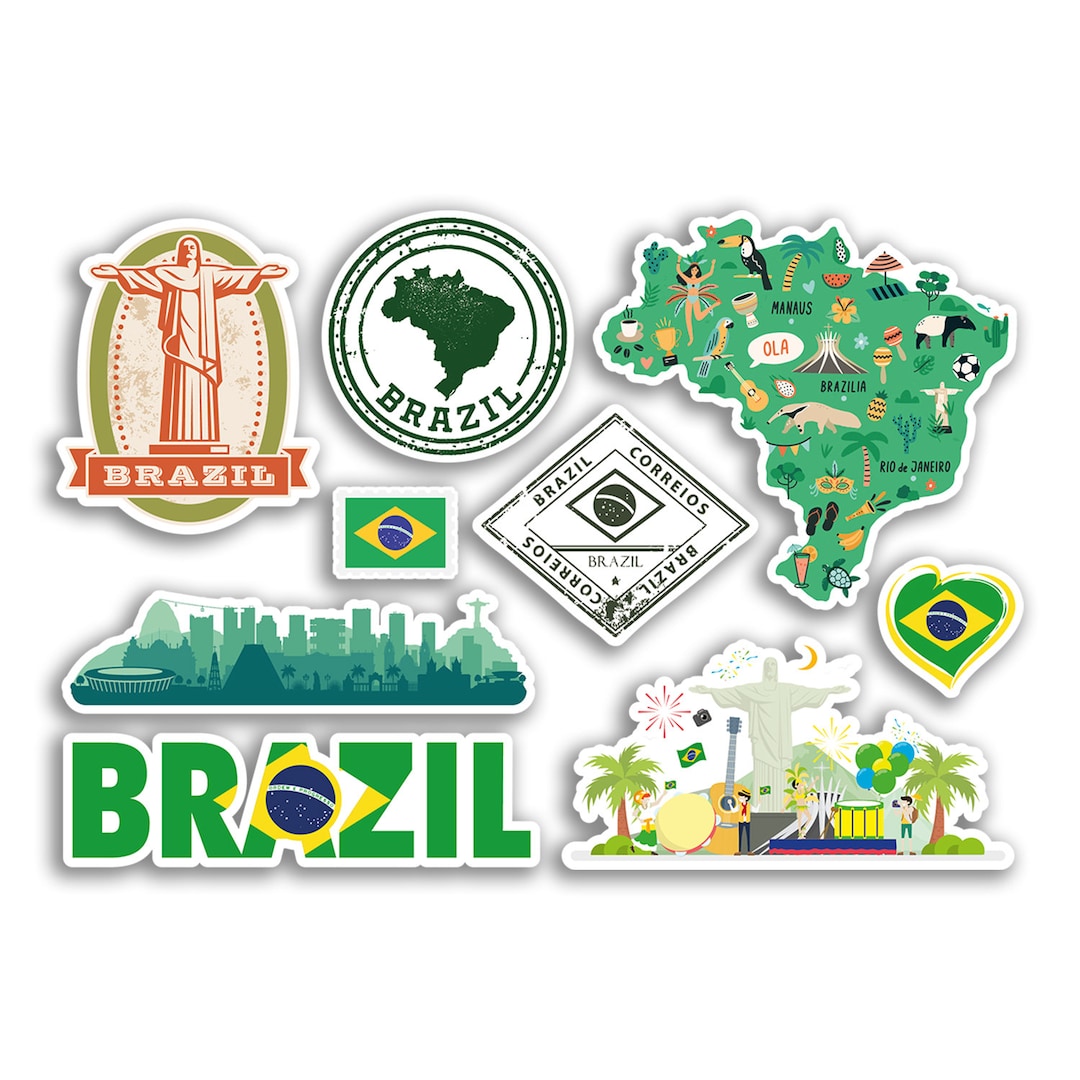 A5 Sticker Sheet Brazil Landmarks Vinyl Stickers - Brazilian Map ...