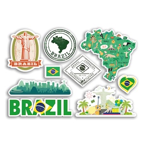 A5 Sticker Sheet Brazil Landmarks Vinyl Stickers - Brazilian Map ...