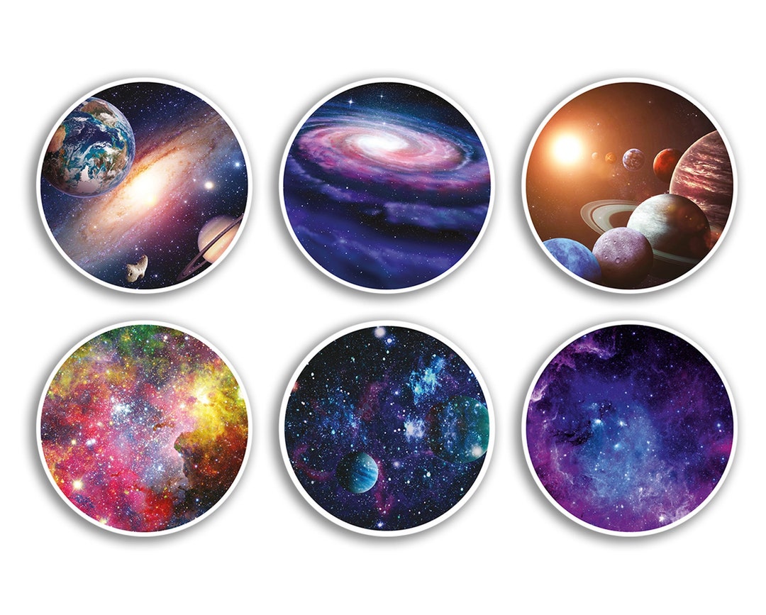 6 X 10cm Space Vinyl Stickers - Galaxy Solar System Stars Moon Earth ...