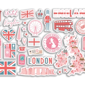 A5 Sticker Sheet England Pink Landmarks Vinyl Stickers UK GB London Map ...