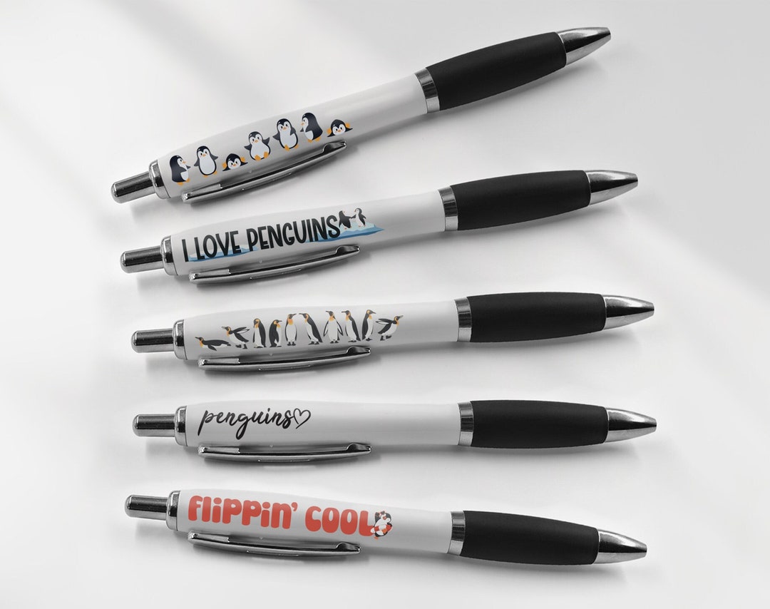 5 X Penguins Black Pens - Bird Winter Animal Funny Cartoon Stationary ...