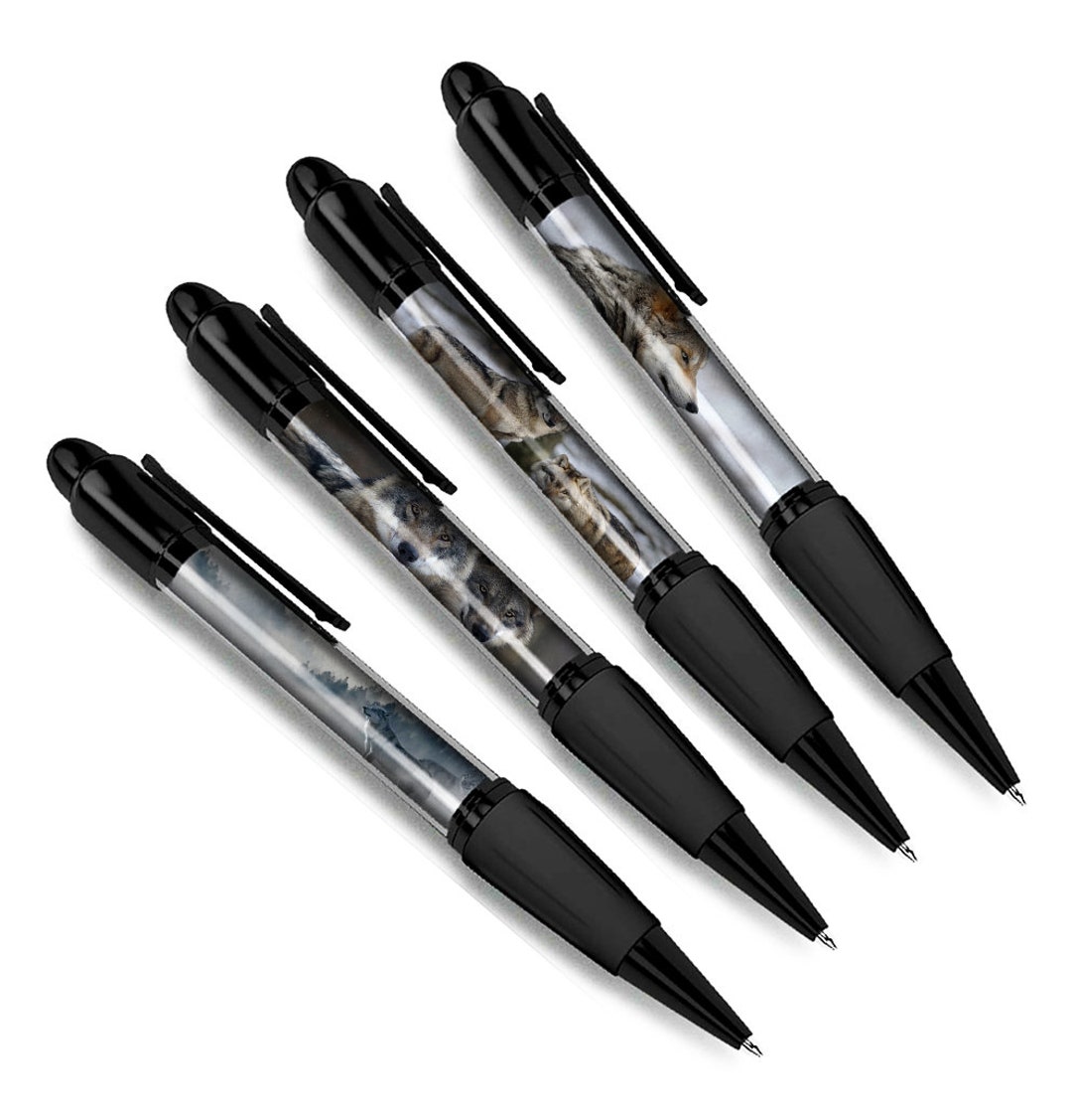 Set of 4 Wolf Black Ballpoint Pens Wild Animal Winter Wolves Pack Theme ...