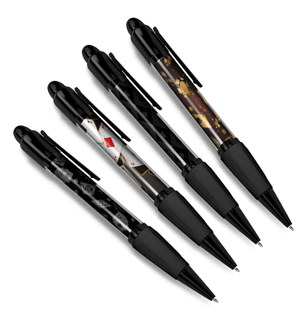Set of 4 Card Games Black Ballpoint Pens Poker Blackjack Solitaire ...