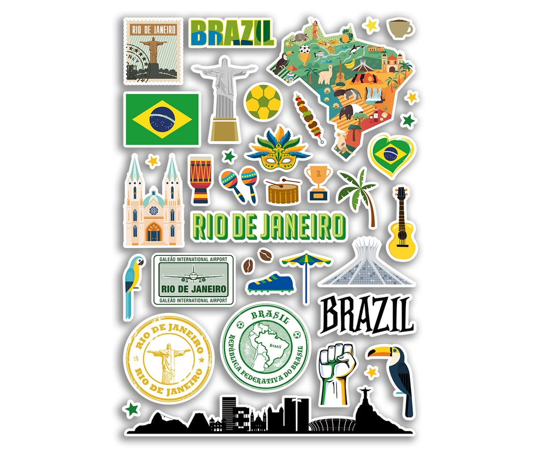 A4 Sticker Sheet Brazil Landmarks Vinyl Stickers - Brazilian City Map ...
