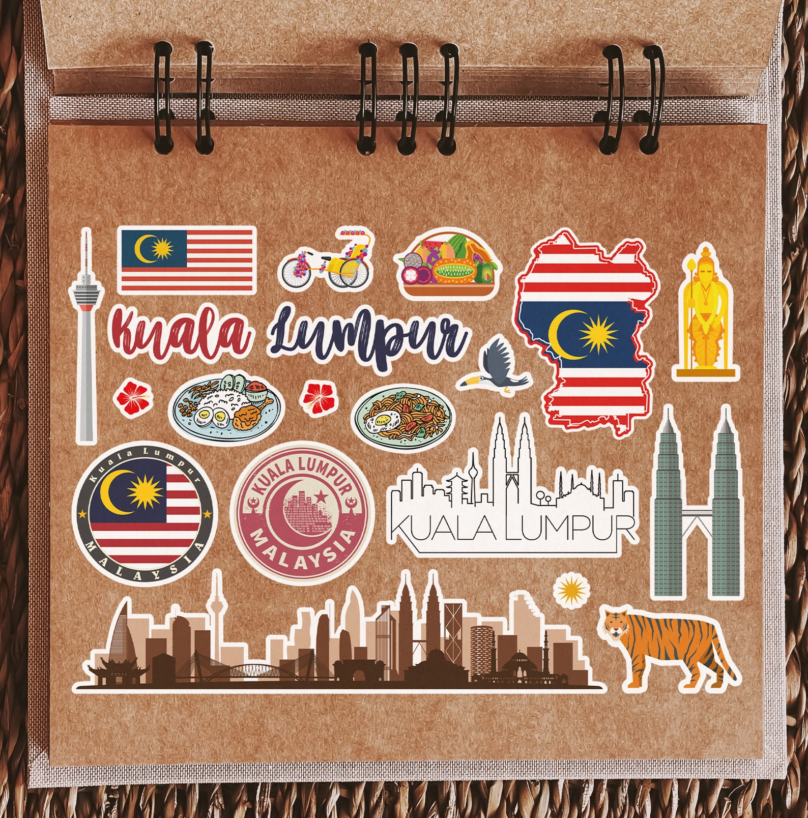 A5 Sticker Sheet Kuala Lumpur Landmarks Vinyl Stickers - Malaysia Beach ...