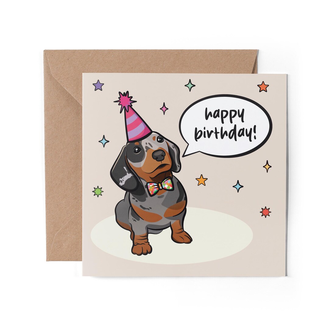 1 X Tri Merle Dachshund Happy Birthday Greeting Card - Sausage Dog ...