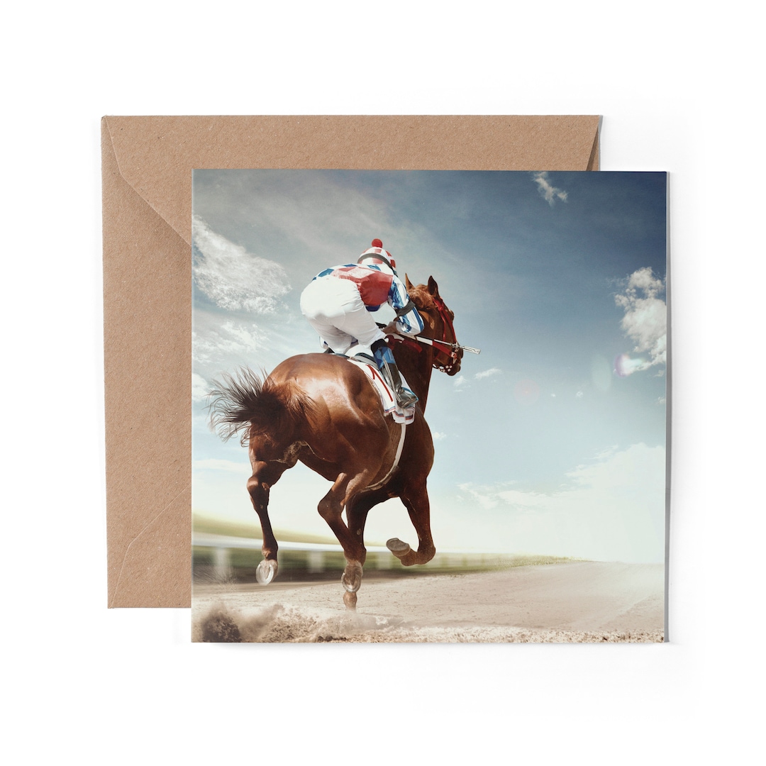 1 X Greeting Card - Jockey Horse Equestrian Racing Animal Pattern ...