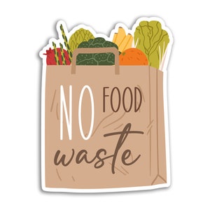 2 X 10cm No Food Waste Vinyl Stickers Fresh Vegetables Fruit Bag Cook ...