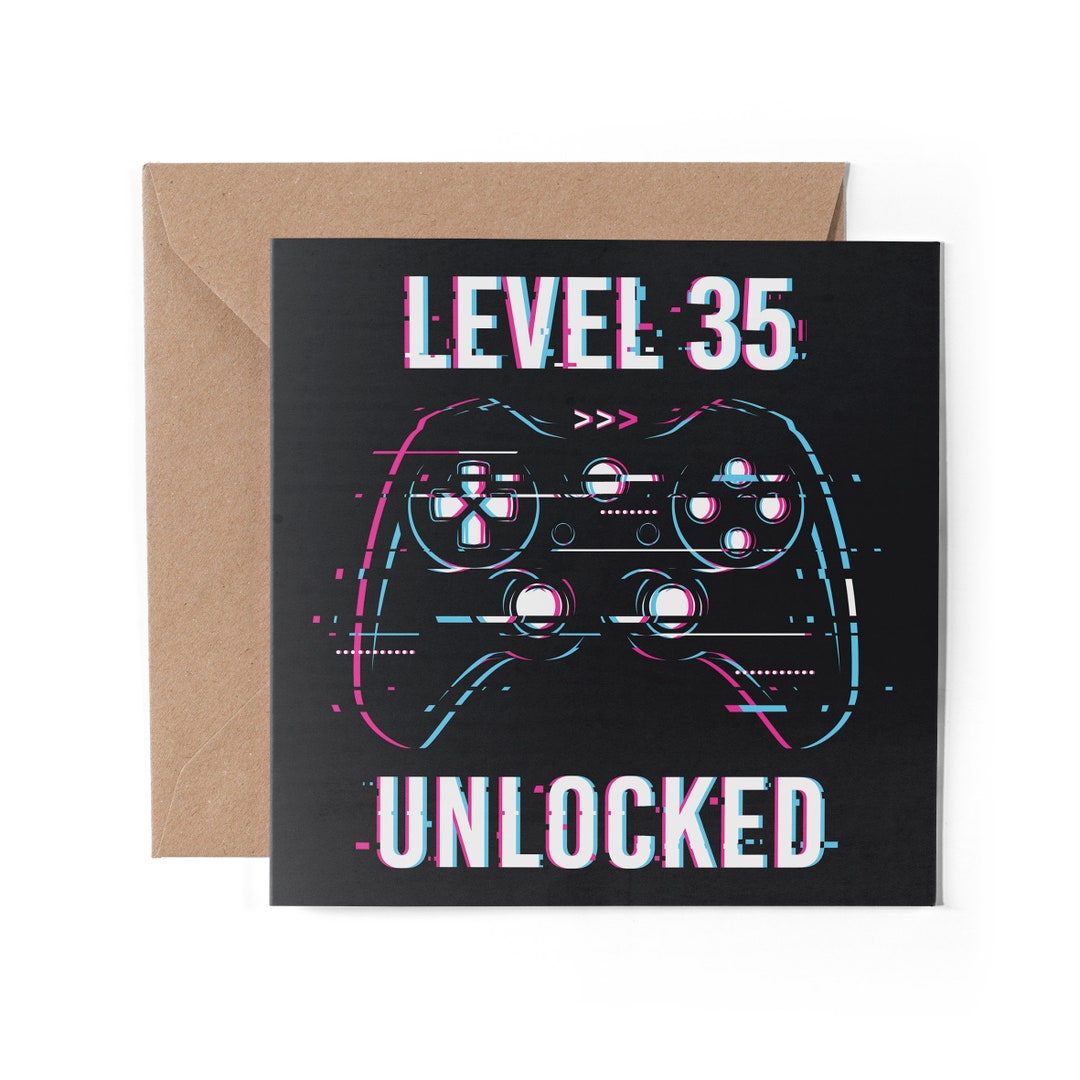 1 X Greeting Card Level 35 35th Birthday Gamer Game Gaming Lover Dad ...