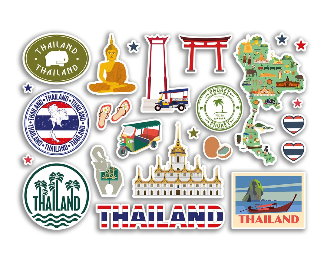 A5 Sticker Sheet Thailand Landmarks Vinyl Stickers - Country Asia Map ...