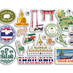 A5 Sticker Sheet Thailand Landmarks Vinyl Stickers - Country Asia Map ...