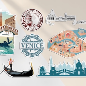 A5 Sticker Sheet Venice Landmarks Vinyl Stickers - Gondola Italy ...