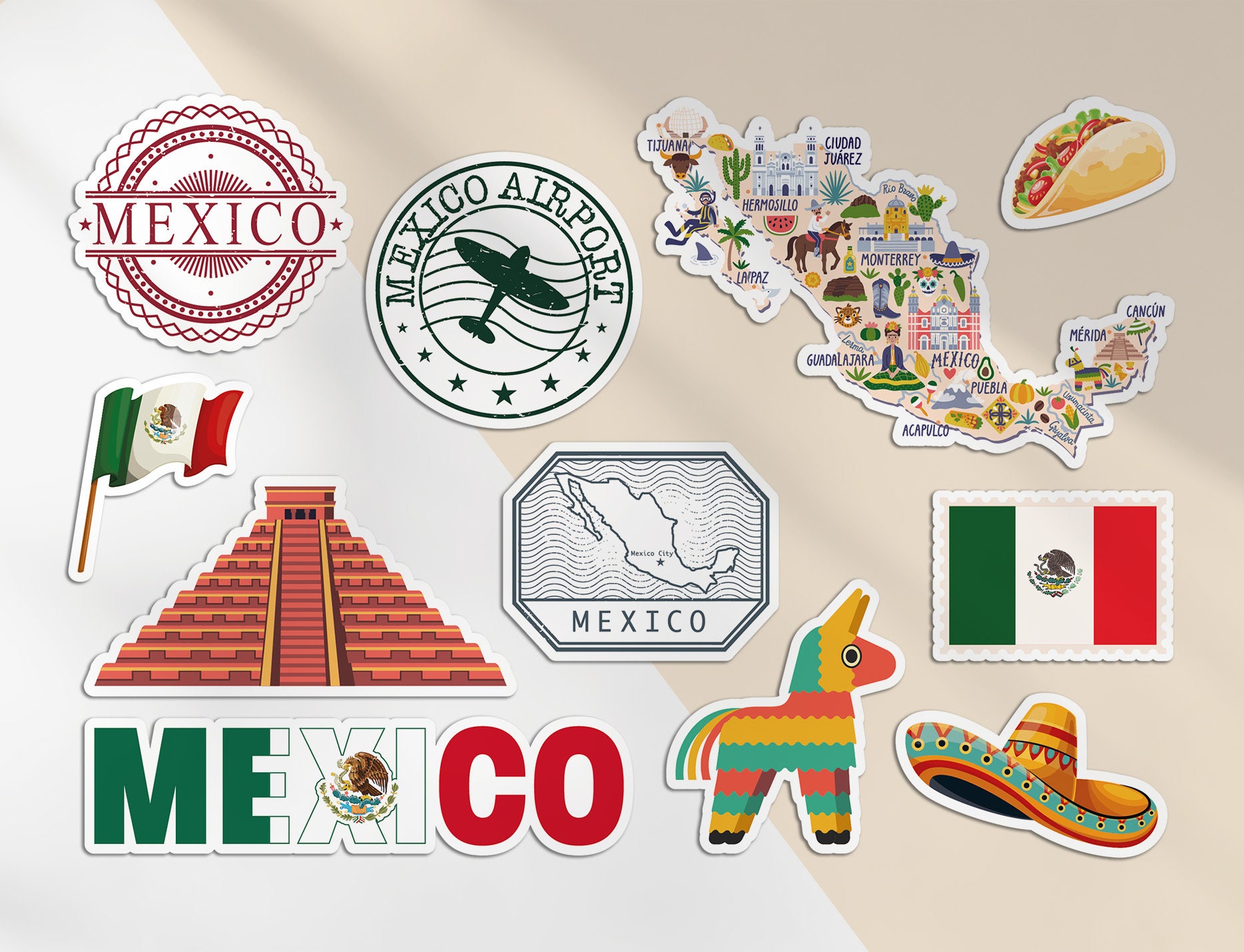A5 Sticker Sheet Mexico Landmarks Vinyl Stickers Mexican Map - Etsy UK