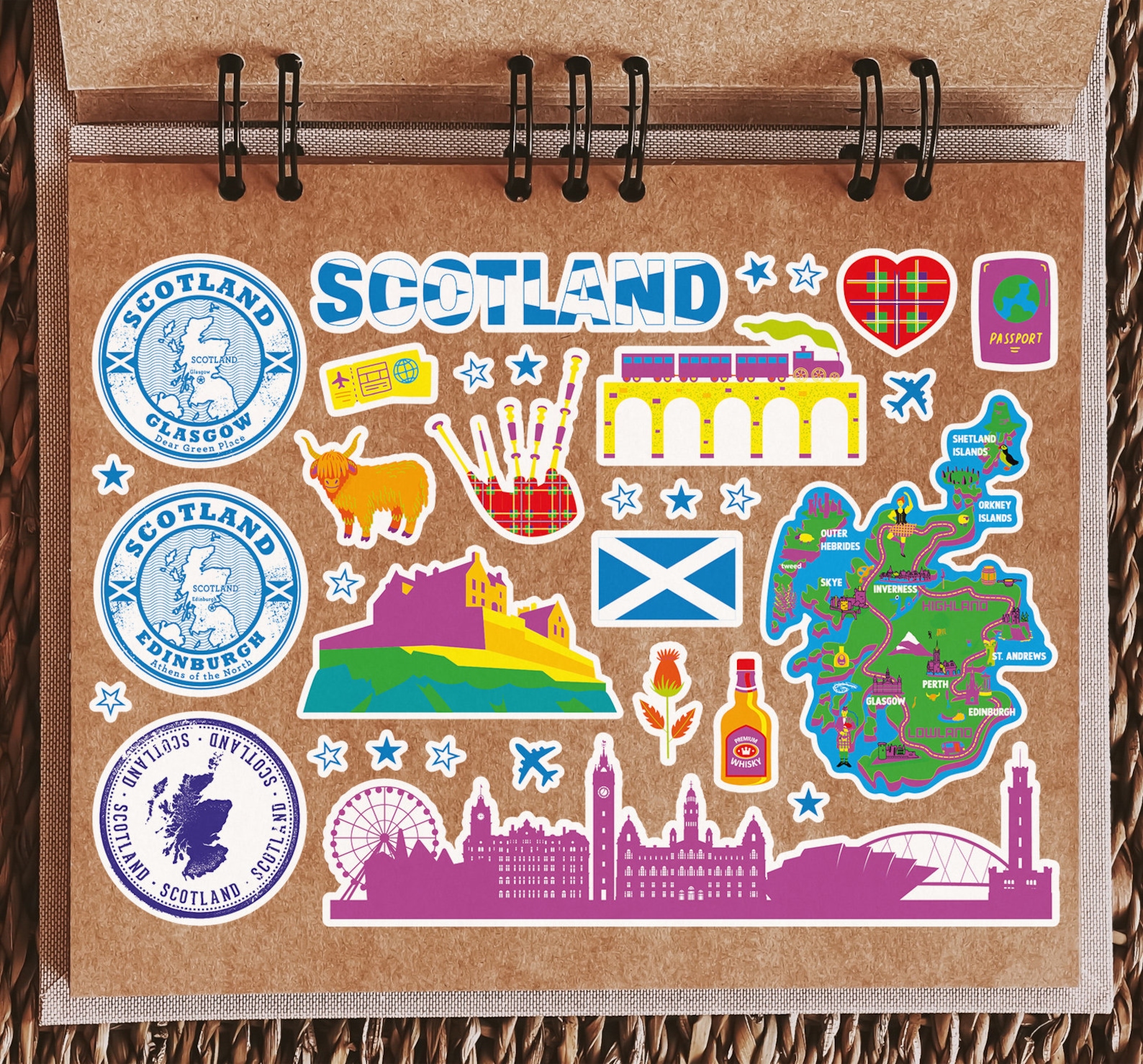 A5 Sticker Sheet Scotland Landmarks Vinyl Stickers - Bright Scottish ...