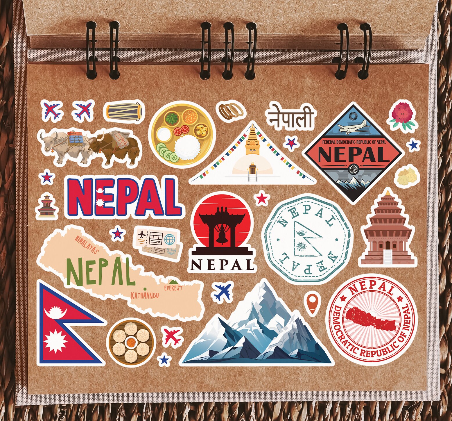 A5 Sticker Sheet Nepal Landmarks Vinyl Stickers - Mountains Everest ...