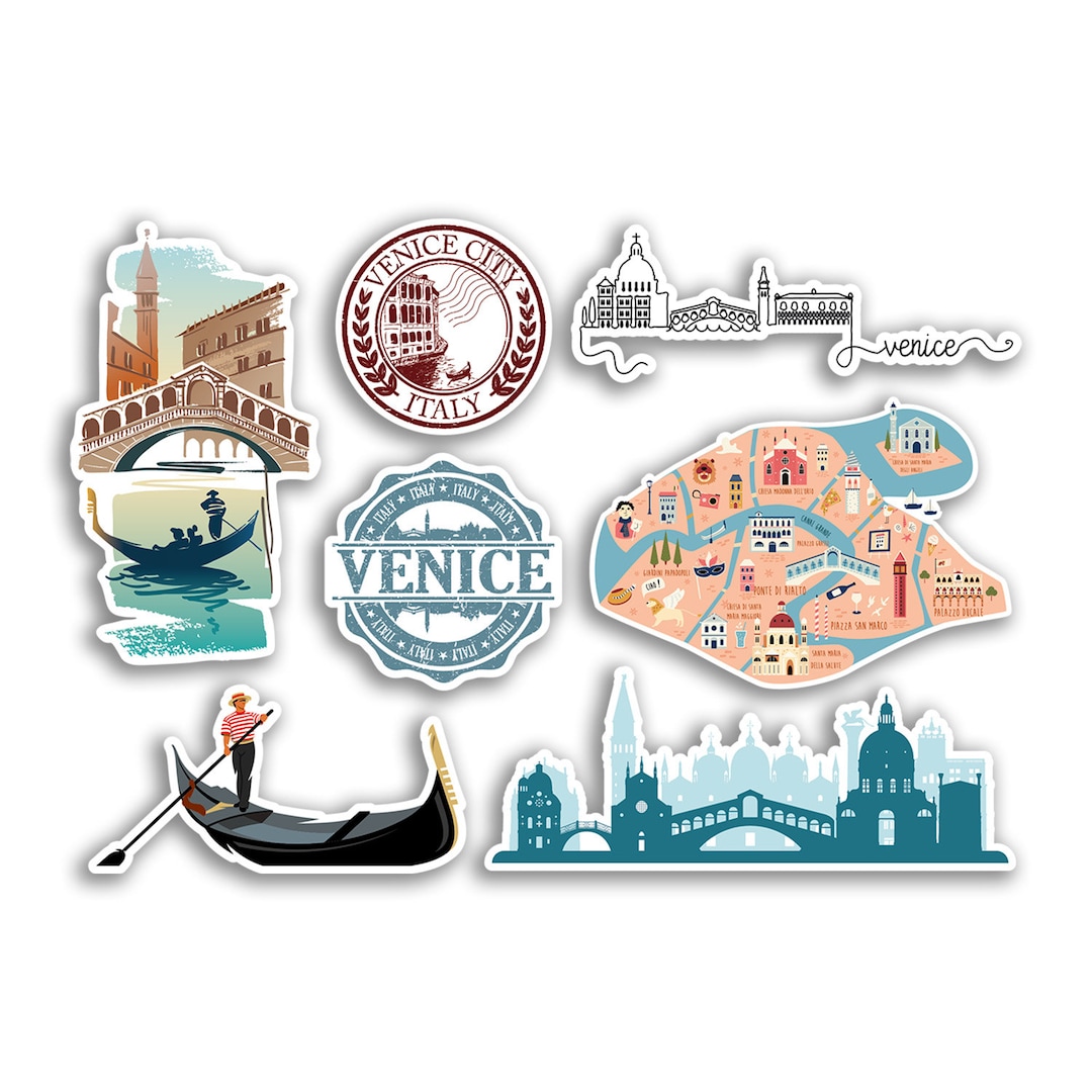 A5 Sticker Sheet Venice Landmarks Vinyl Stickers - Gondola Italy ...
