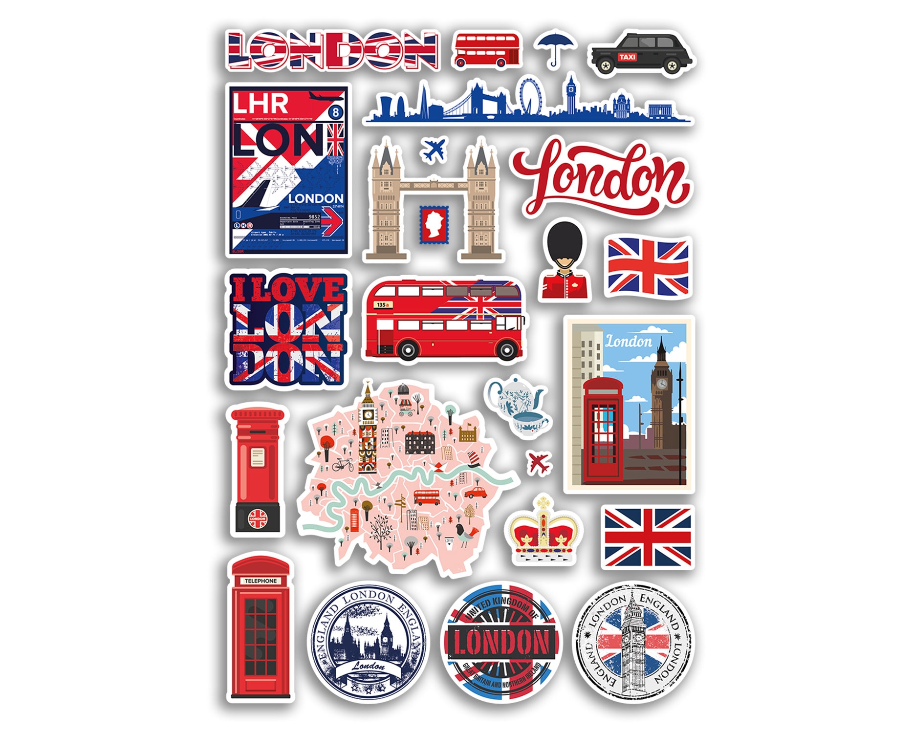 A4 Sticker Sheet London Landmarks Vinyl Stickers - England City UK Big ...