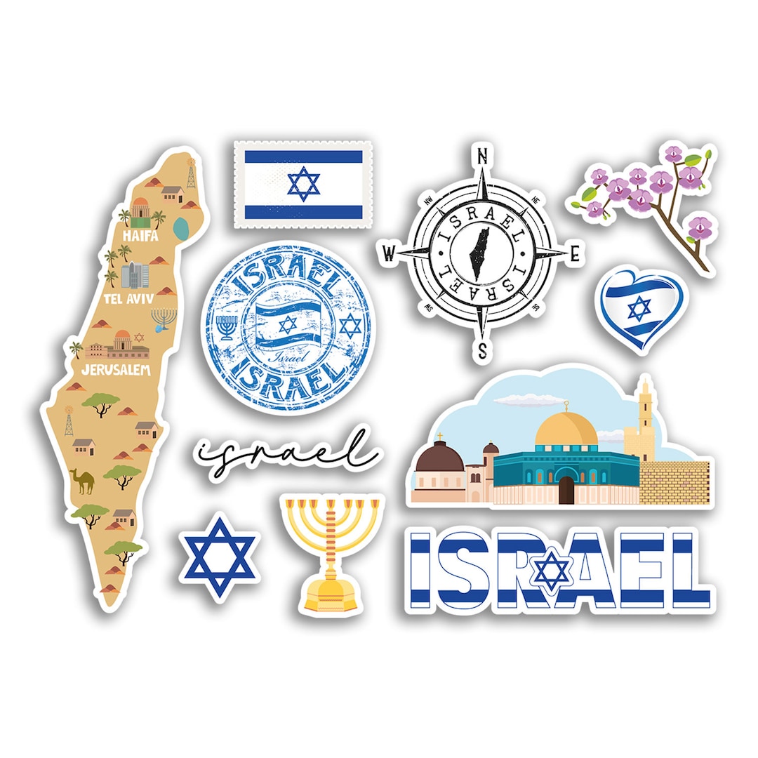 A5 Sticker Sheet Israel Landmarks Vinyl Stickers - Israeli Map Airport Stamps Skyline Flag ...