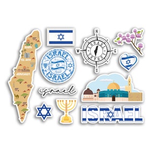 A5 Sticker Sheet Israel Landmarks Vinyl Stickers - Israeli Map Airport ...