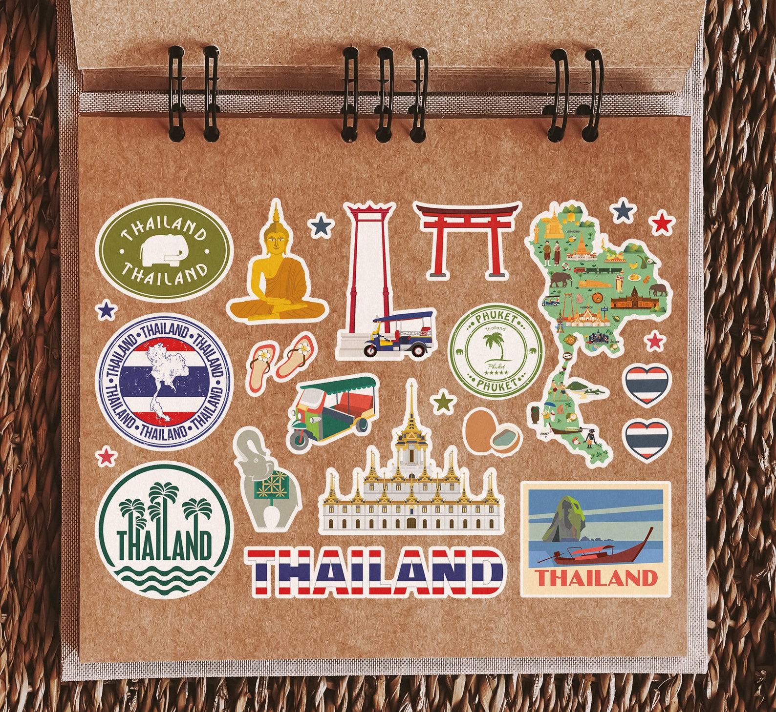 A5 Sticker Sheet Thailand Landmarks Vinyl Stickers - Country Asia Map ...