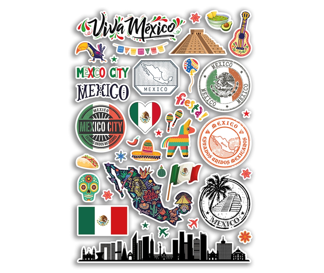A4 Sticker Sheet Mexico Landmarks Vinyl Stickers - Mexican City Map ...